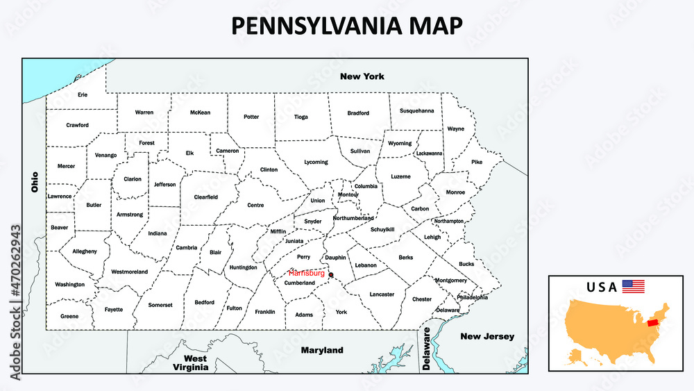 Pennsylvania Map. Political map of Pennsylvania with boundaries in ...