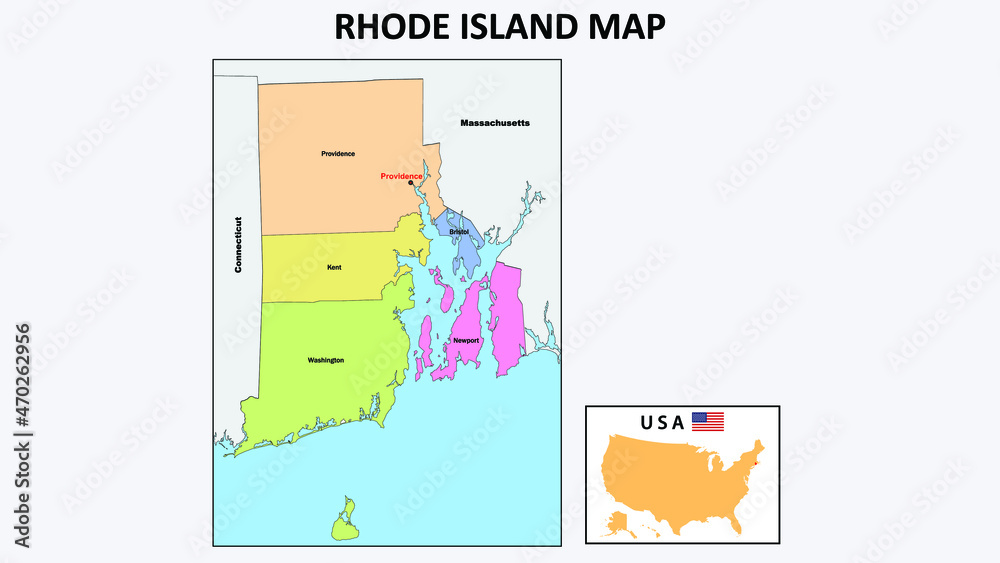 Rhode Island Map. State and district map of Rhode Island. Political map ...