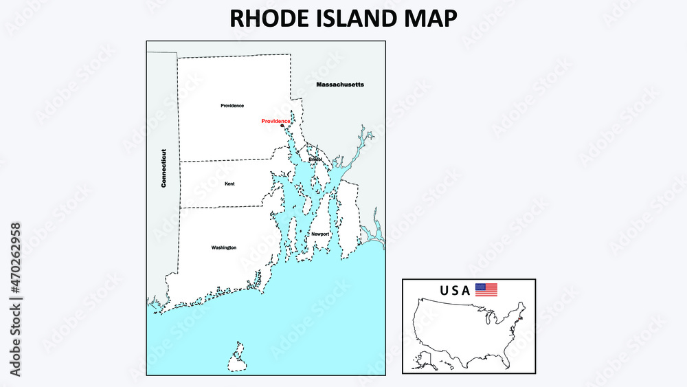 Rhode Island Map. Political map of Rhode Island with boundaries in ...