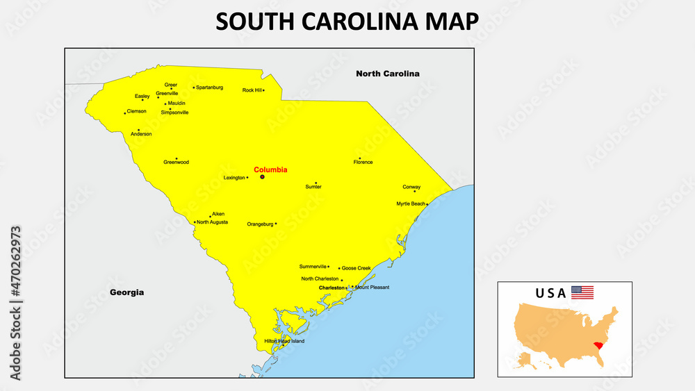 South Carolina Map. State and district map of South Carolina. Political ...