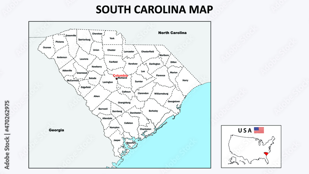 Fototapeta mapa świata dla dzieci South Carolina Map. Political map of ...