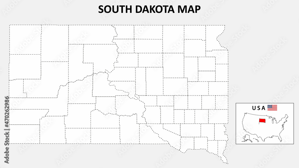 Fototapeta mapa świata dla dzieci South Dakota Map. State and district ...