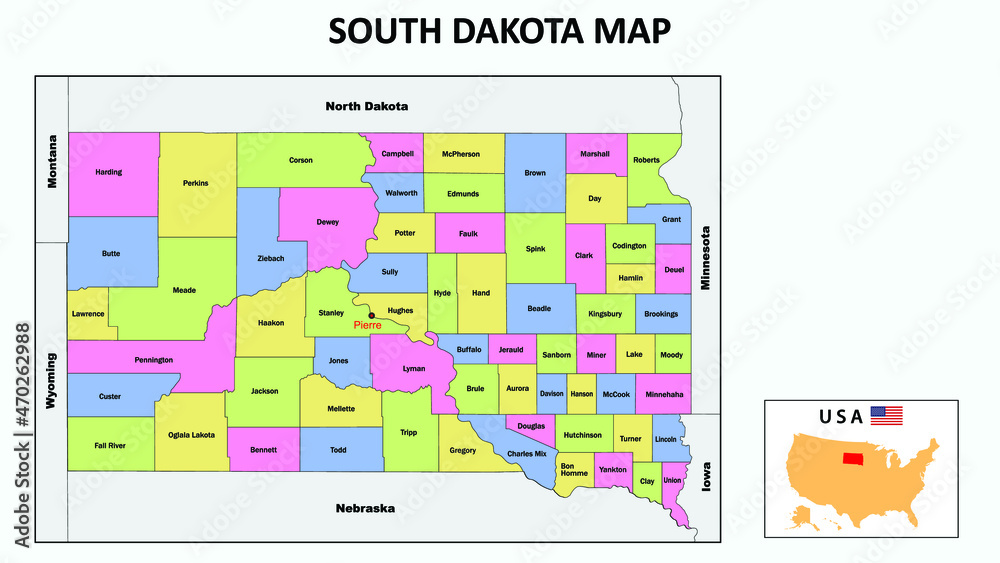North Dakota Map. State and district map of North Dakota. Political map ...