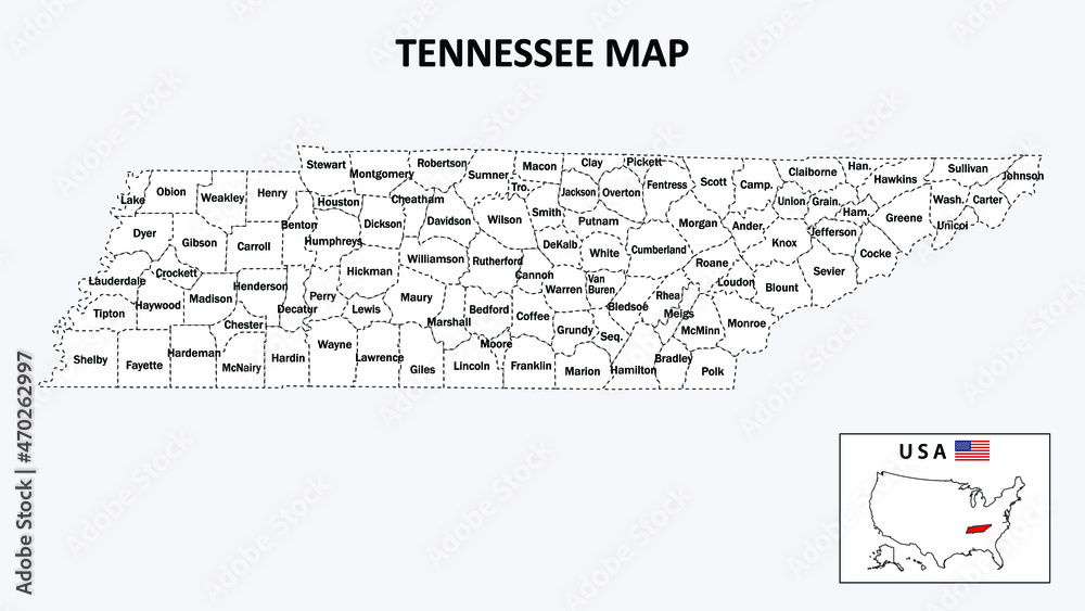 Tennessee Map. State and district map of Tennessee. Administrative map ...