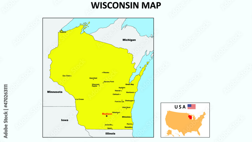 Wisconsin Map. State and district map of Wisconsin. Political map of ...