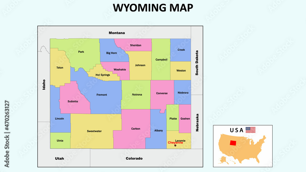Wyoming Map. State and district map of Wyoming. Political map of ...
