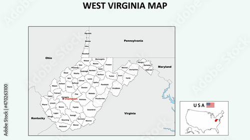 West Virginia Map. Political map of West Virginia with boundaries in ...