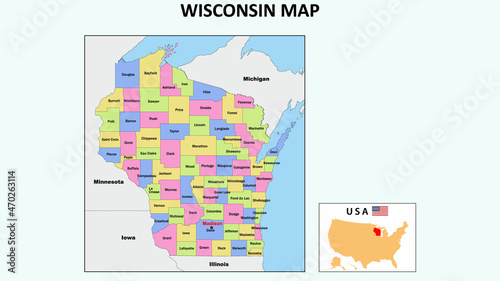 Wisconsin Map. State and district map of Wisconsin. Political map of ...