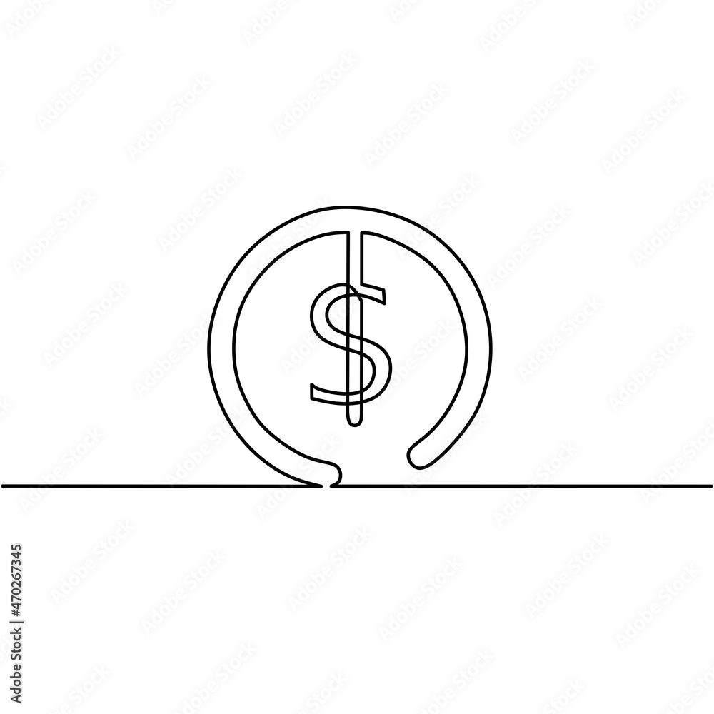 Continuous line drawing of coin icon, dollar business finance, hand ...