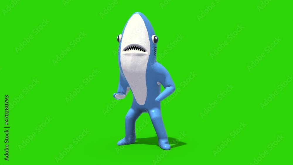 Mr Shark Baby Shark Green Screen Attacks Loop Kids 3D Rendering ...