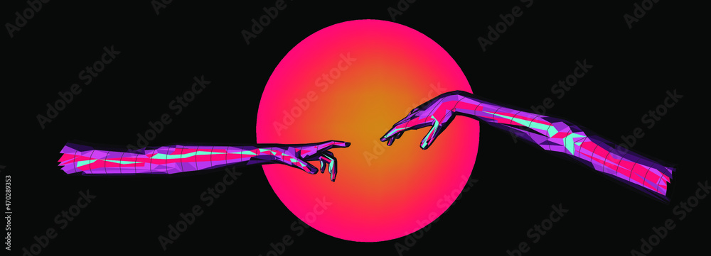 Vetor do Stock: Vector 3D model of hands going to touch together ...