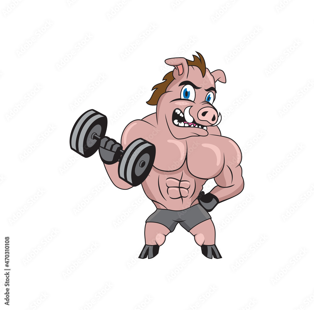 Pig fitness bodybuilder cartoon character design illustration vector ...