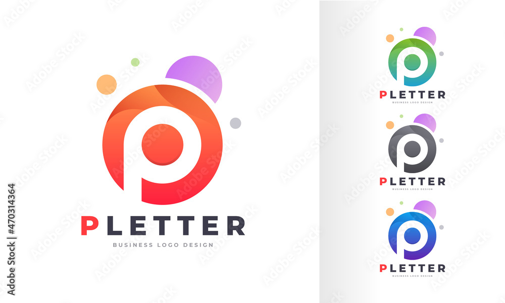 Gradient Initial Letter P Round Circle Colorful Bubble Editable Logo ...