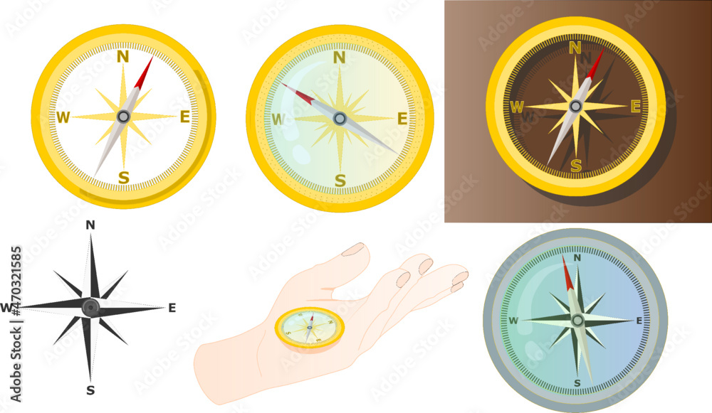 Vetor de Diferentes brújulas y puntos cardinales para orientación do ...