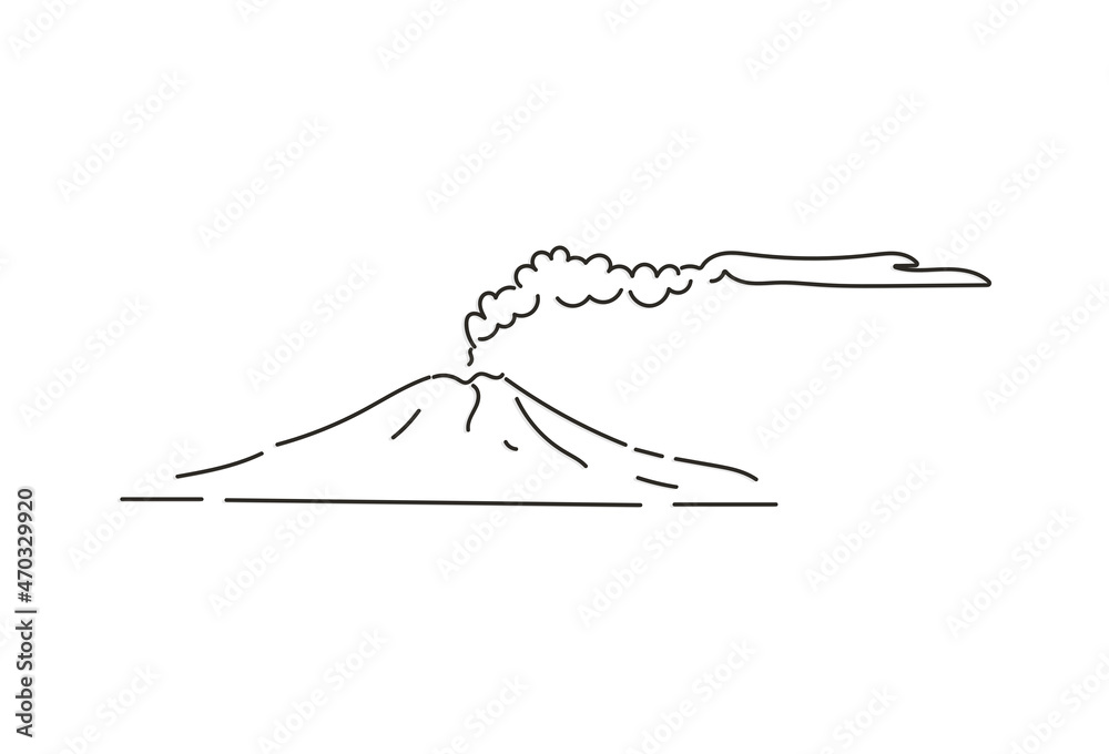 volcano smokes, simple outline drawing vector illustration Stock Vector ...