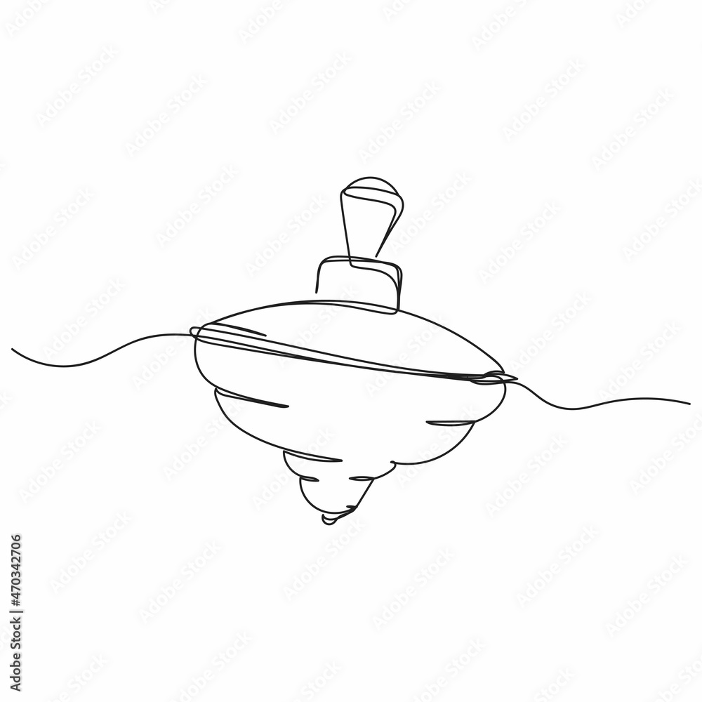 Vector continuous one single line drawing icon of toy top spinning in ...