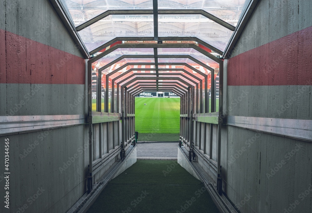 Telescopic stadium tunnel at the Mercedes-Benz Arena, stadium of VFB ...