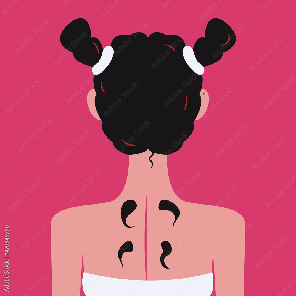 Vector graphics - the back of the head of a young woman with a ...