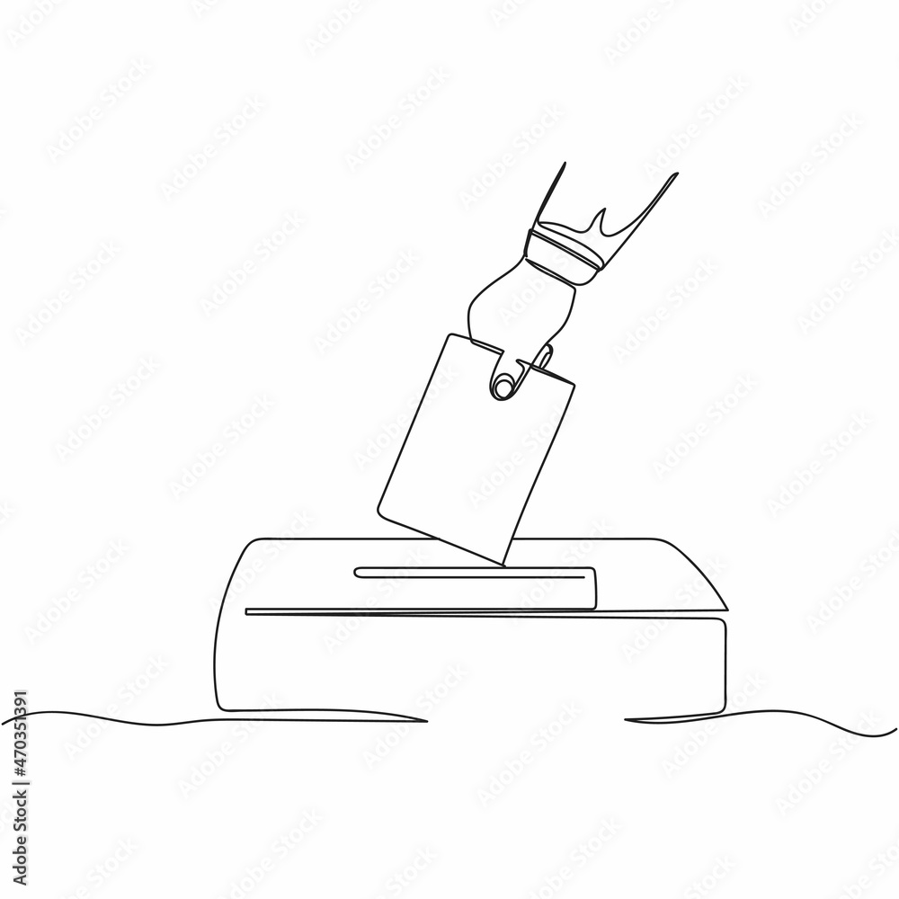 Vector continuous one single line drawing icon of ballot box and ...