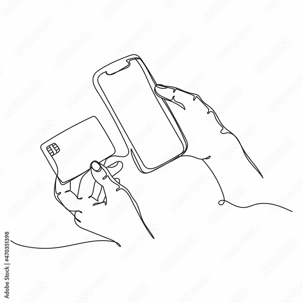 Vector continuous one single line drawing icon of hands holding bank ...