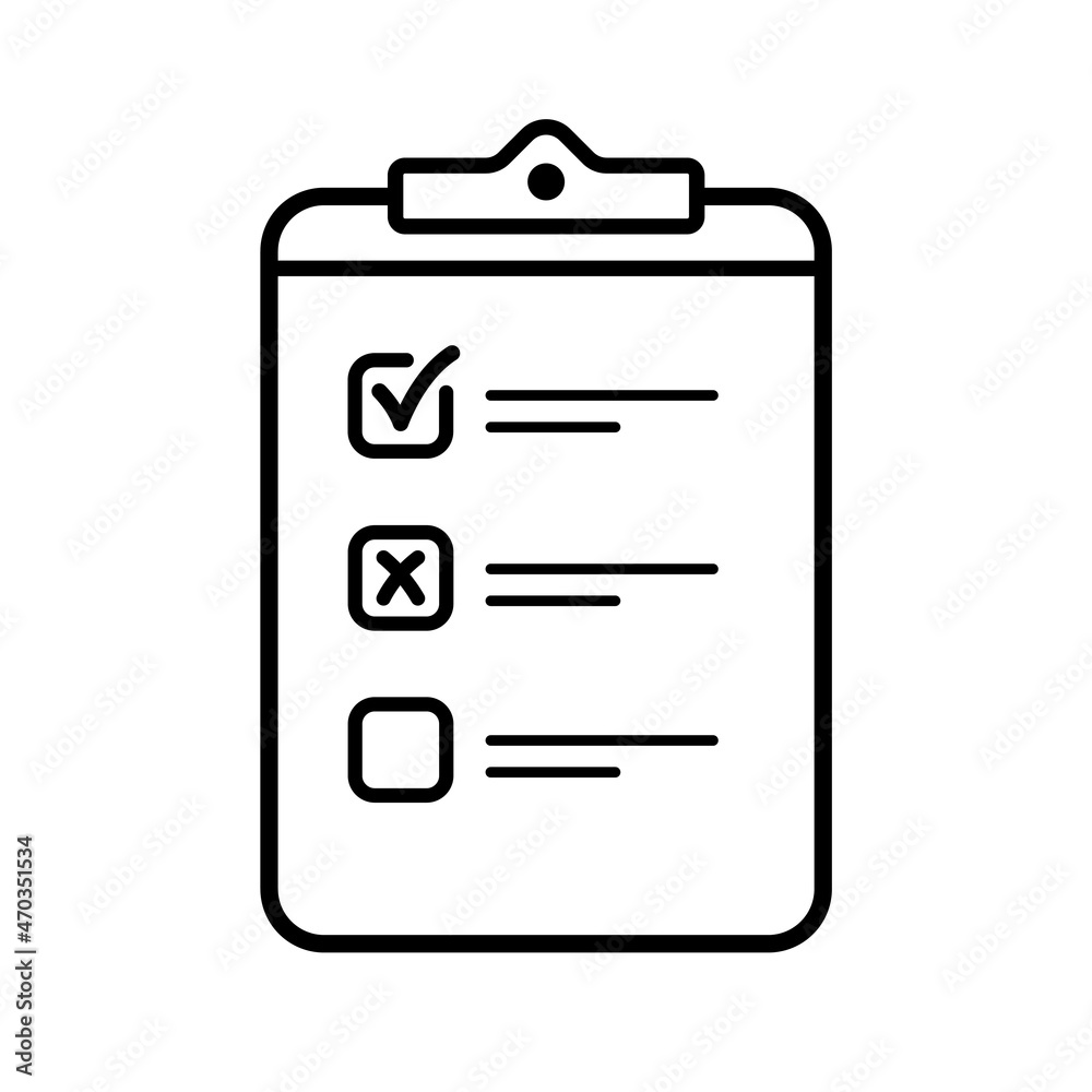 Clipboard checklist vector icon. Check list outline sign with checkmark ...