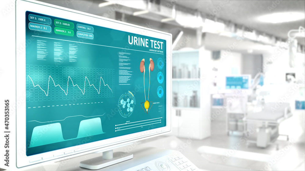 urine test on monitor in high tech hospital room . design industrial 3D ...