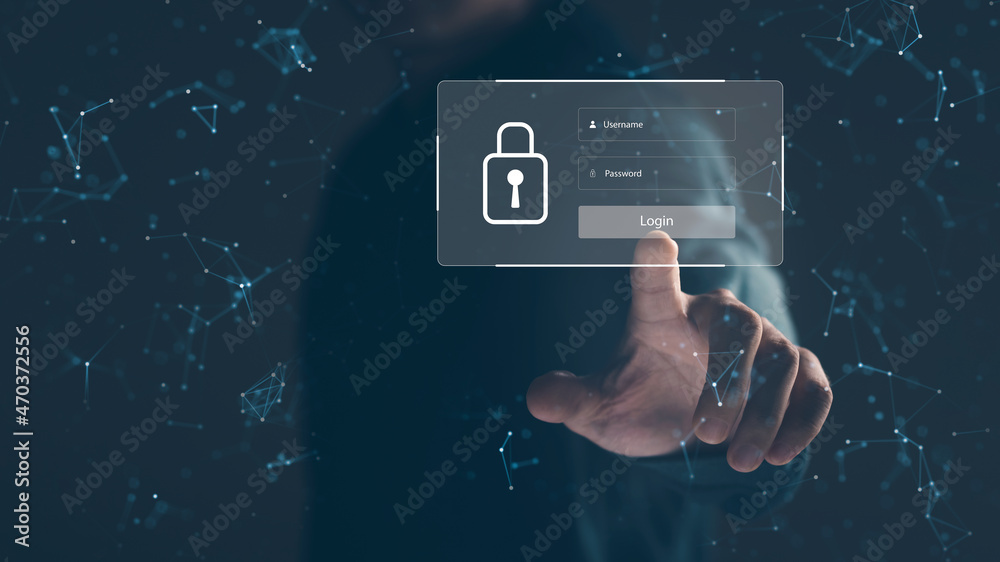 Concept of cyber security, user type login, and password, keeping user ...