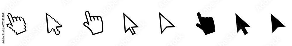 Computer mouse click cursor gray arrow icons set and loading icons ...
