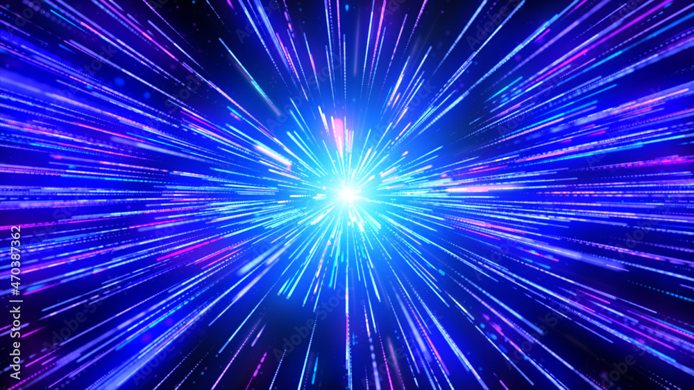 Glow blue pink neon light trail explosion, Light flare beam effect ...