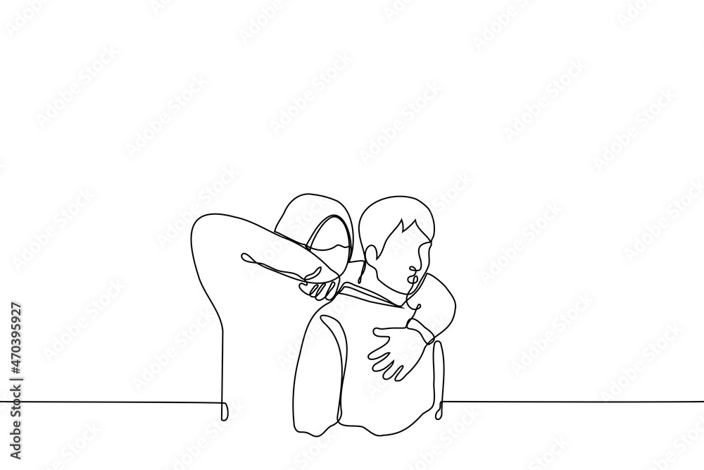 robber in hood and mask threatens with knife from back of unarmed ...