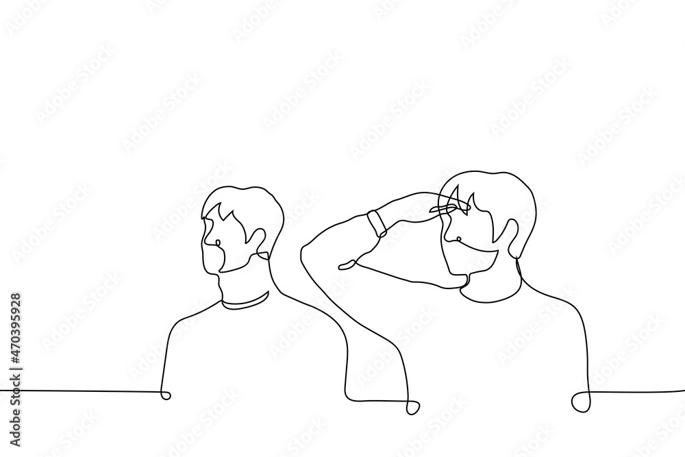 couple of friends look into the distance in one direction - one line ...