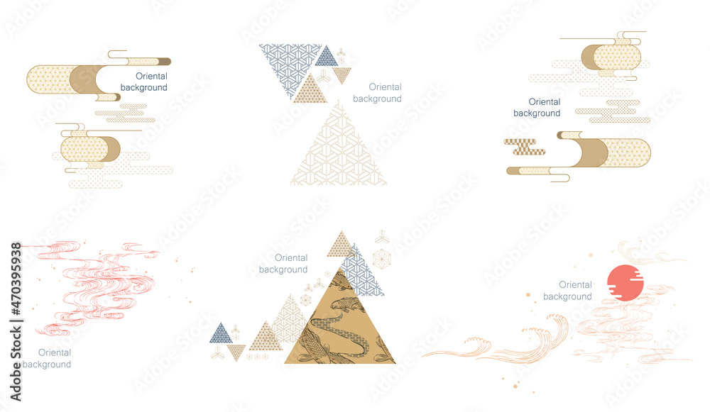 Set of geometric modern graphic elements vector. Asian icons with ...