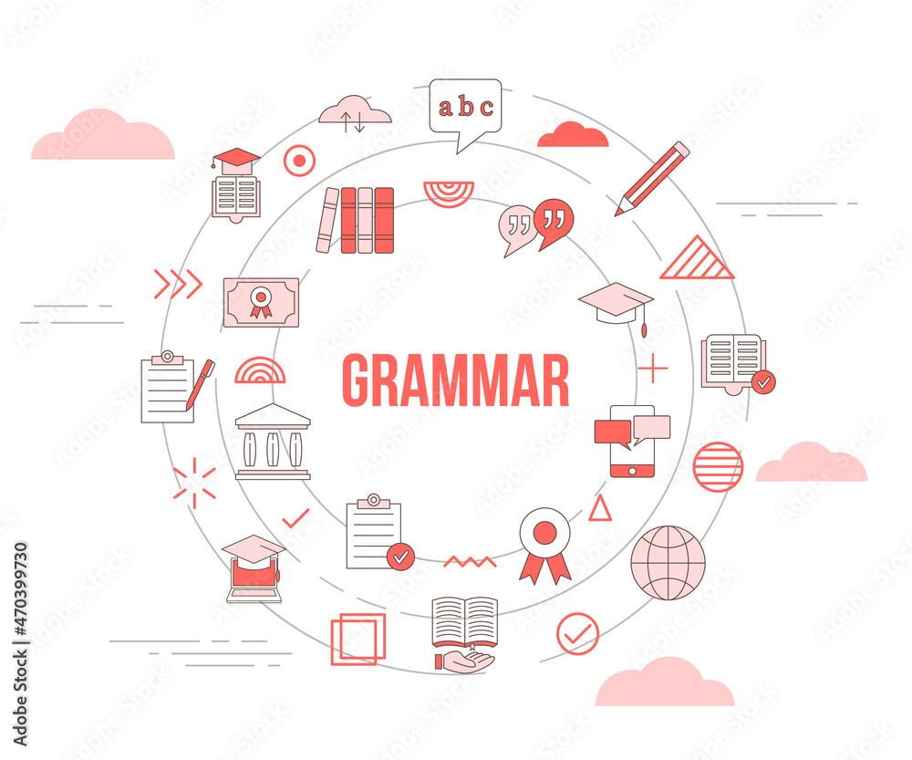 grammar concept with icon set template banner and circle round shape ...