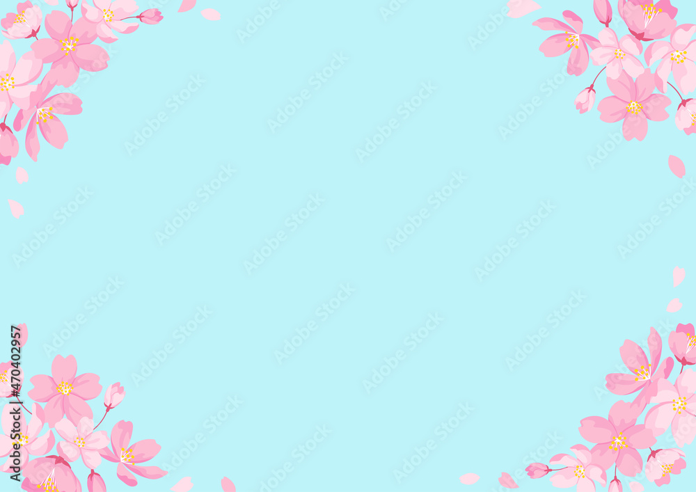 Cherry Blossom Frame, Card Design Template, Light Blue Background Stock ...