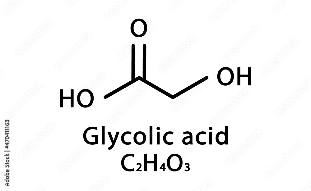 Glycolic acid molecular structure. Hydroacetic acid skeletal chemical ...