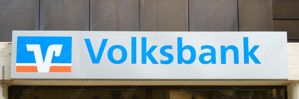 Schild und Logo Volksbank, Nordrhein-Westfalen, Deutschland, Europa ...