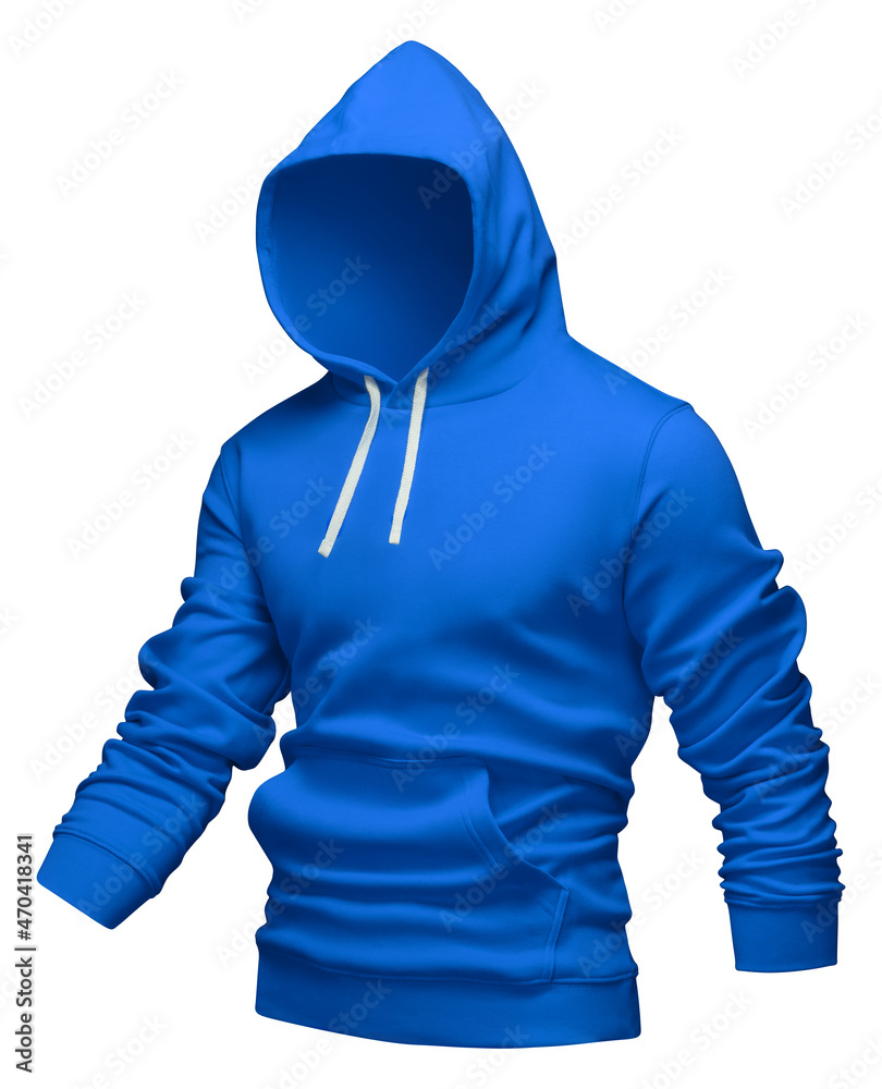 Blue hoodie mockup. Hoodie sweatshirt raised long sleeve with clipping ...
