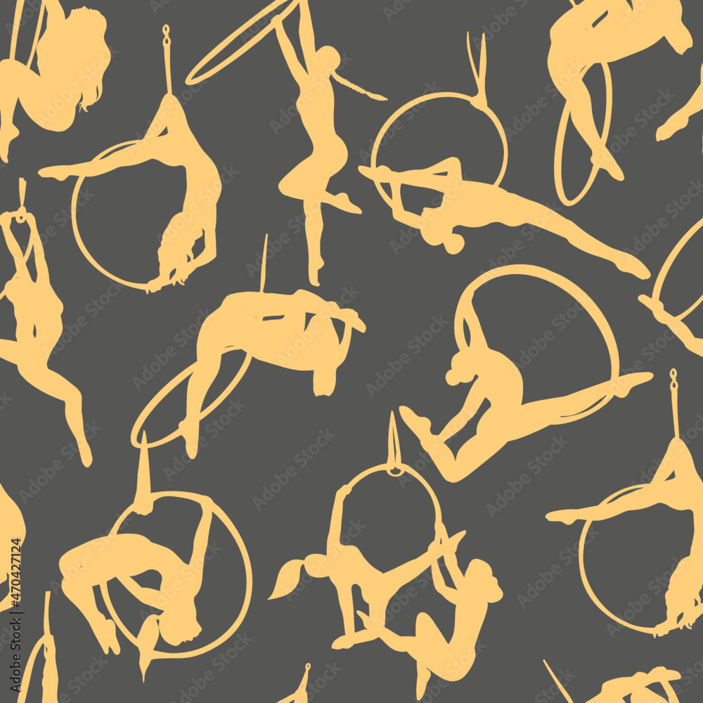 Pattern of gymnasts on circus rings. Vector Seamless illustration of a ...