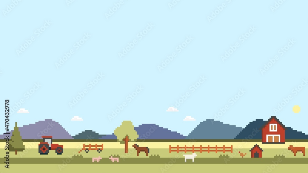 Wallpaper background pixel art farm Stock Vector | Adobe Stock