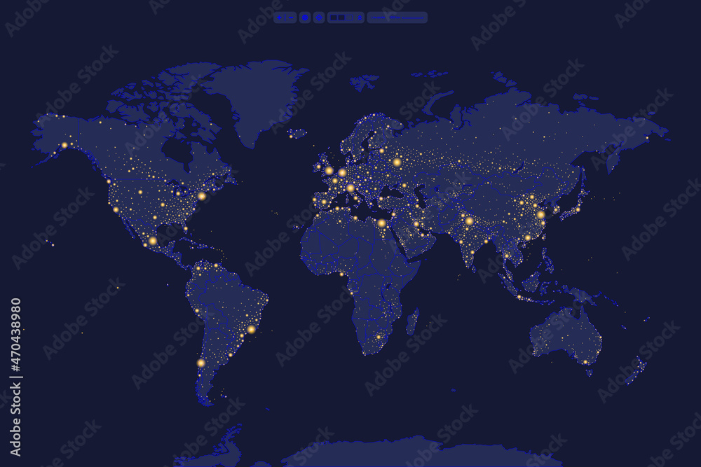 Earth night map with lights Stock Vector | Adobe Stock