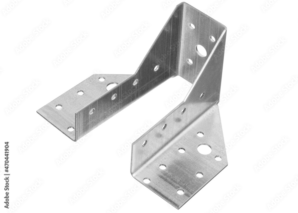 Stainless steel metal fixing angle isolated on white background. The ...