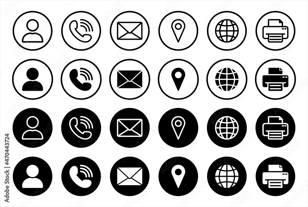 Set of Online Contact Icon Concept. Black Buttons Symbol of Call ...