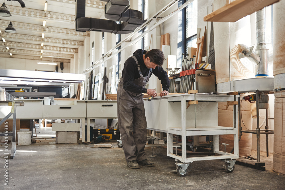 Clever engineering you can feel. Carpenter working at his workstation ...