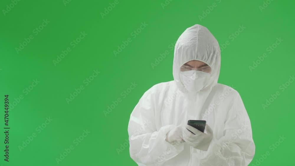 Asian Man Wearing Personal Protective Equipment Uniform Ppe, Medical ...