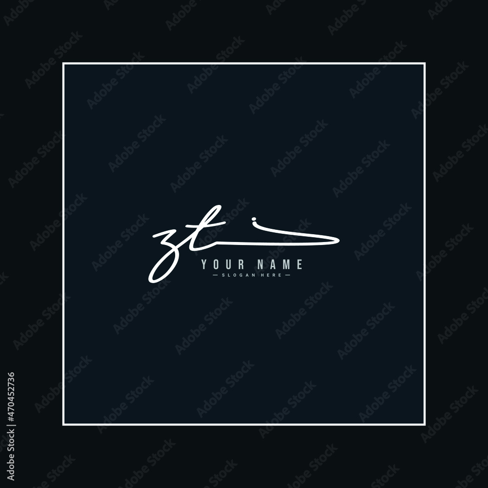 Initial Letter ZT Logo - Handwritten Signature Style Logo Stock Vector ...
