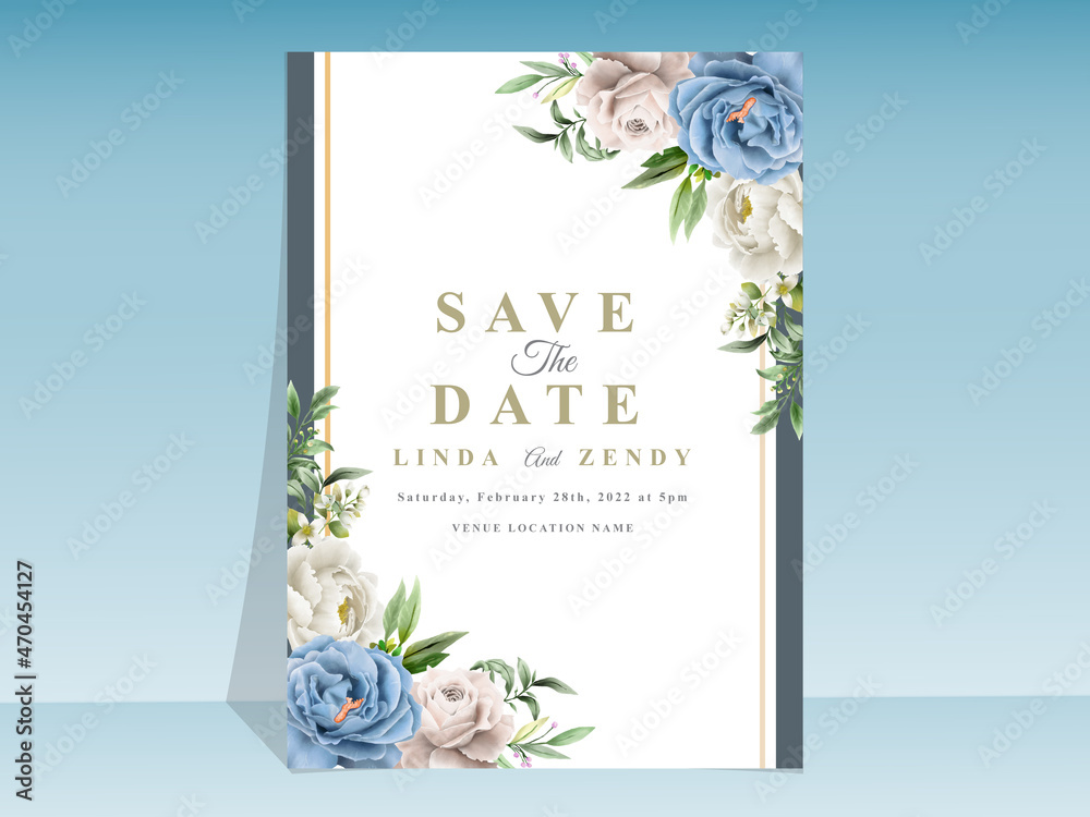 Blue roses wedding invitation template Stock Vector | Adobe Stock