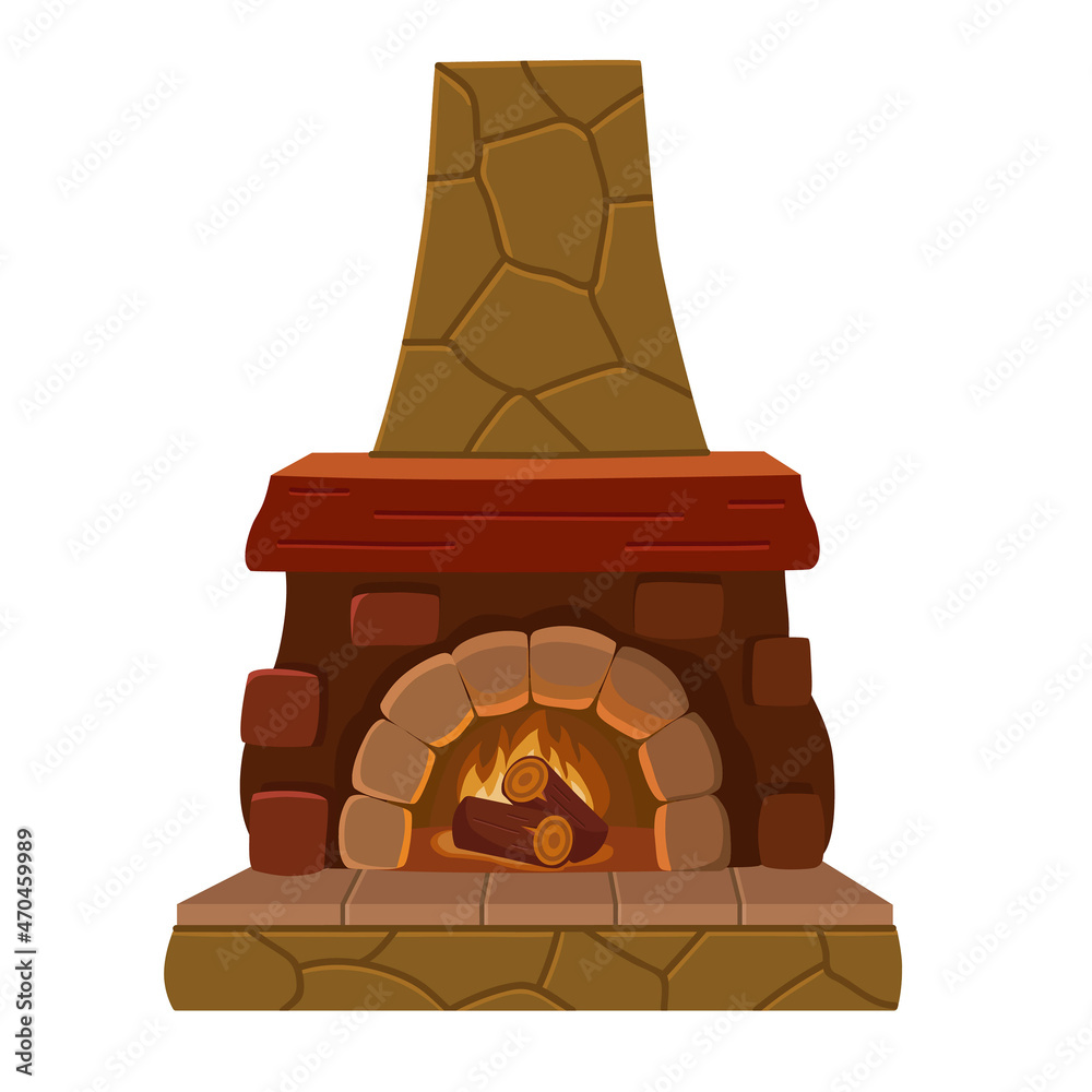 Cartoon fireplace isolated on white background. Vector illustration ...