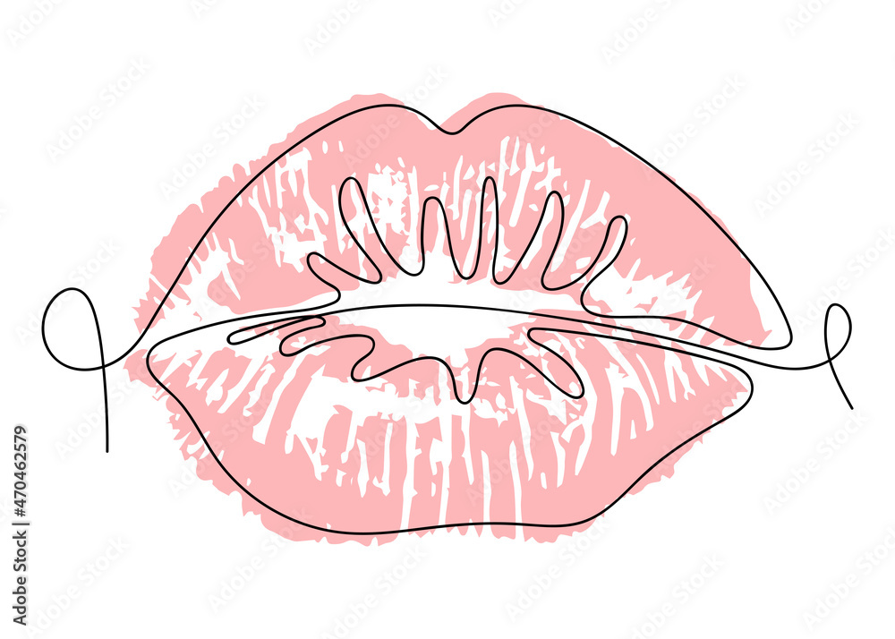 Pink Lips on a white background. Line art drawing. Endless Lip drawing ...