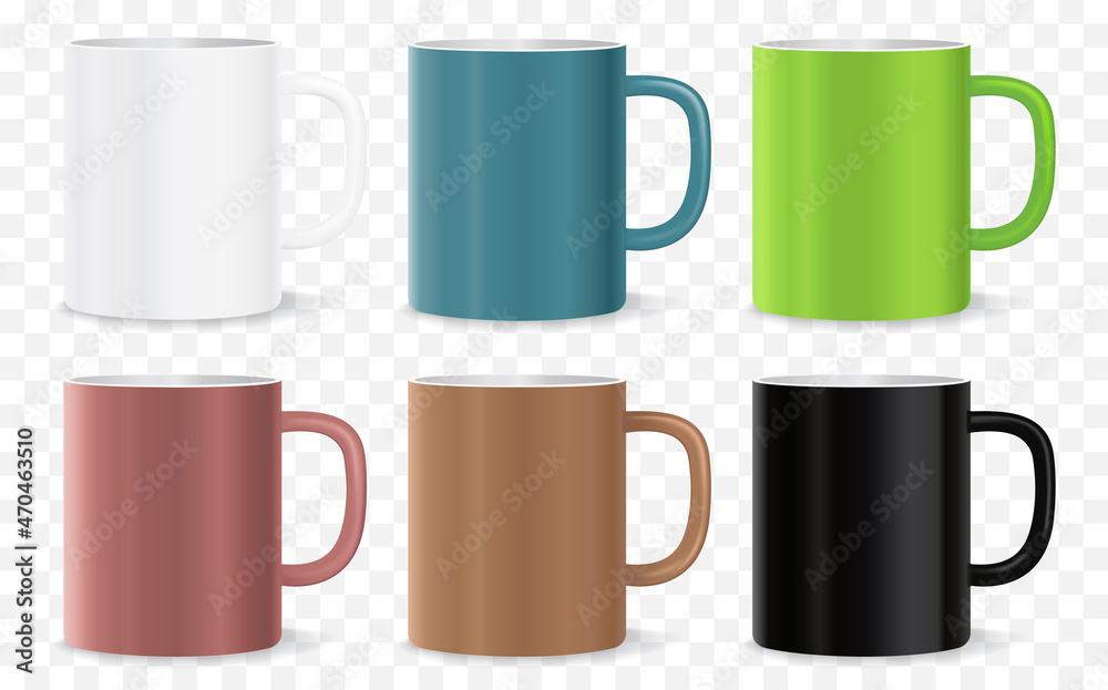 Colorful Ceramic Mugs Vector Mockup. Isolated blank coffee cup ...