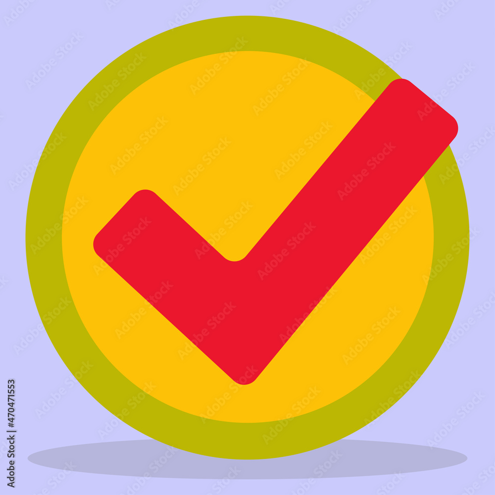 Vetor de A red checkmark in a yellow circle. The symbol of isolated ...